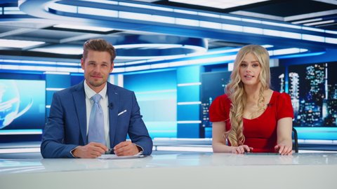 Tv Live News Program Two Presenters Stock Footage Video (100% Royalty ...