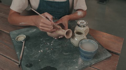 Highangle Cropped Female Artist Dry Clay Stock Footage Video (100% ...