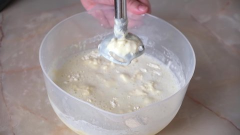 Woman Beating Pancake Dough Blender Cooking Stock Footage Video (100% ...