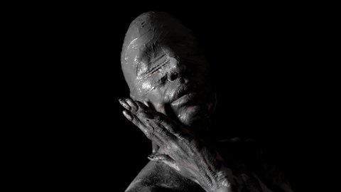 Blindfolded Woman Smearing Clay On Her Stock Footage Video (100% ...