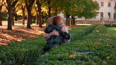 Happy Little Girl Running Hug Her Stock Footage Video (100% Royalty ...