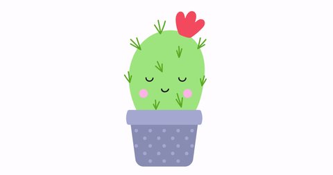 Animated Cute Cactus Flat Style Houseplant Stock Footage Video (100% ...