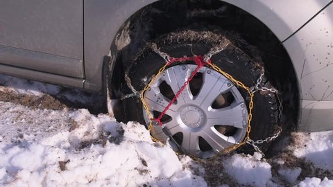 Cars Wheel Mounted Chains Being Stuck Stock Footage Video (100% Royalty ...