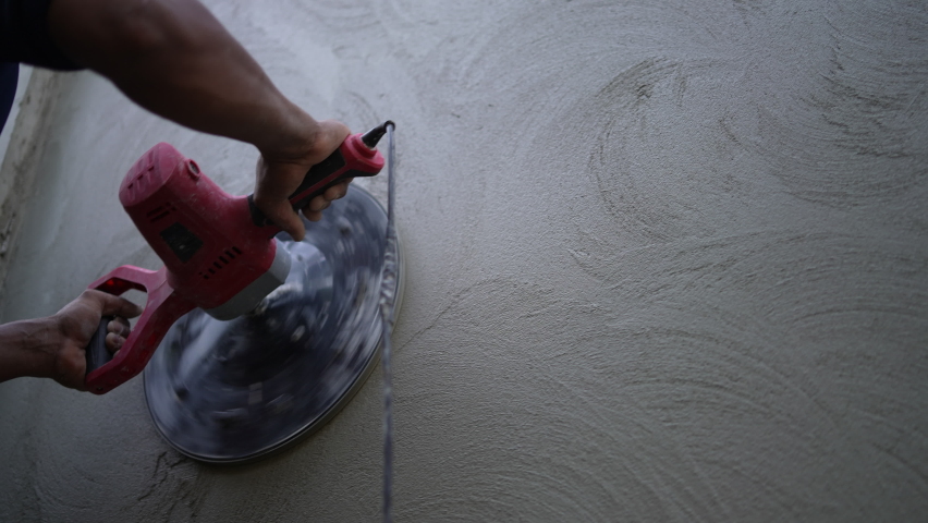 Construction Worker Working Using Automatic Plastering Stock Footage ...