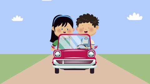 Little Lovers Couple Car Animation 4k Stock Footage Video (100% Royalty ...
