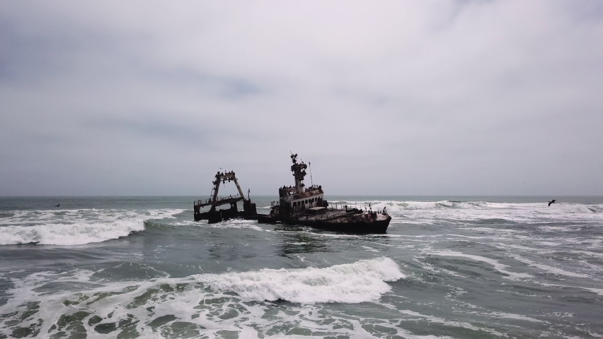 sunken trawler shipwreck stranded ship old Stock Footage Video (100% ...