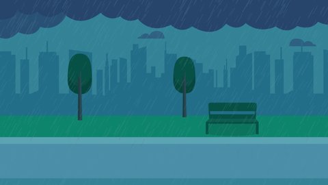 Animated Cartoon Design Raining Park Bench Stock Footage Video (100% ...