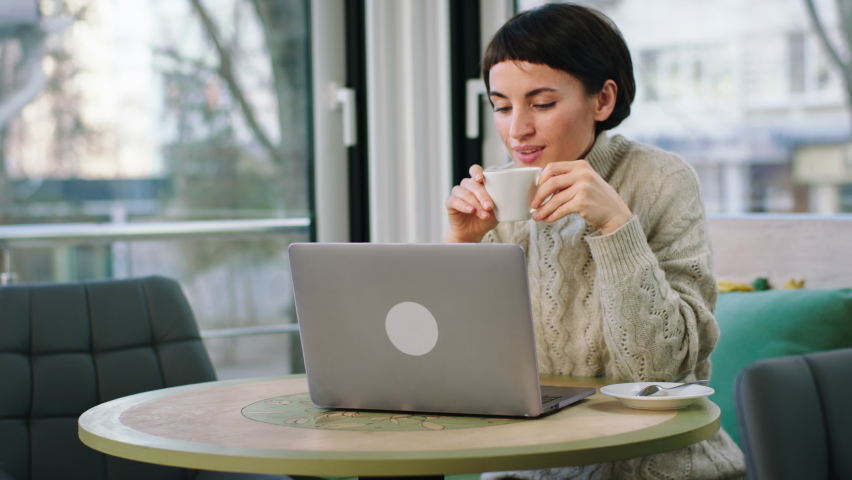 front camera coffee shop pretty lady Stock Footage Video (100% Royalty ...