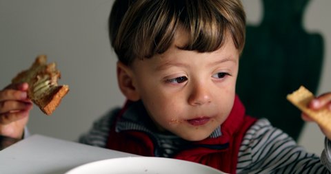 Kid Eating Toast Toddler Little Boy Stock Footage Video (100% Royalty ...