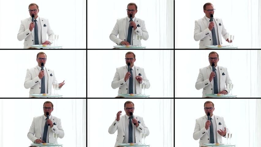 handsome host leads wedding ceremony collage Stock Footage Video (100% ...