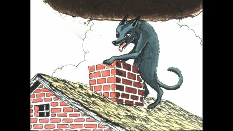 1950s Illustration Wolf On Roof Brick Stock Footage Video (100% Royalty ...