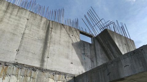 Reinforced Concrete Walls Protruding Rebars Construction Stock Footage ...