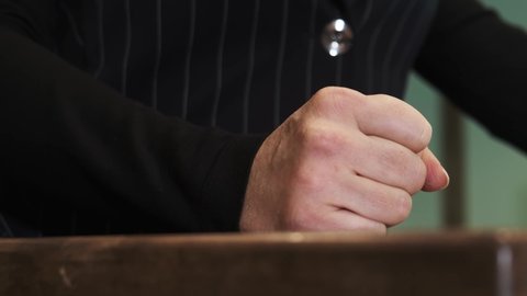 Closeup Fist Slow Motion Hitting Table Stock Footage Video (100% ...