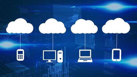 Animation Cloud Icons Data Processing Over Stock Footage Video (100% ...