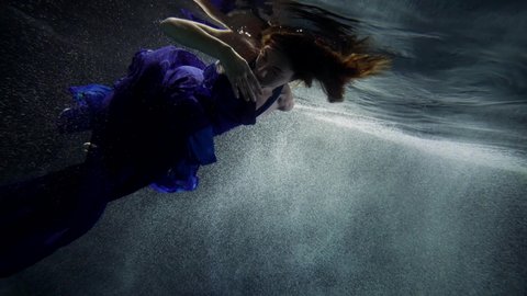 Graceful Woman Floating Dancing Inside Water Stock Footage Video (100% ...