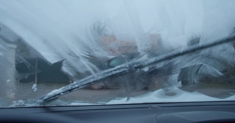 Frozen Windscreen Being Cleared By Windshield Stock Footage Video (100% ...