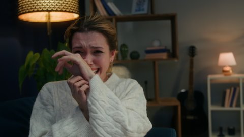 Crying Woman Closeup Portrait Scared Female Stock Footage Video (100% ...