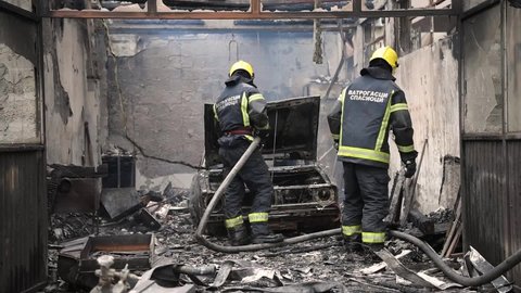 Car Fire Workshop House Garage Firefighters Stock Footage Video (100% ...