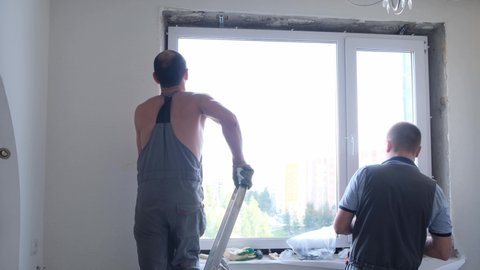 Dismantling Installation Window Apartment By Two Stock Footage Video ...