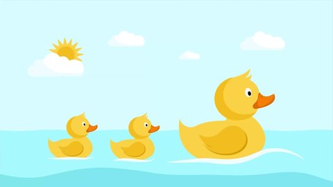Animated Ducks Swimming Pond Animation Cute Stock Footage Video (100% ...