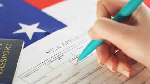 Woman Filling Visa Application Form American Stock Footage Video (100% ...
