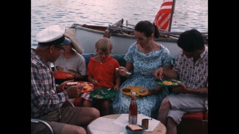 1960s Family Four Boat Captain Eat Stock Footage Video (100% Royalty ...