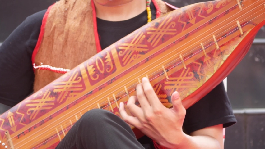 indonesian boy dayak tribe playing sape Stock Footage Video (100% ...