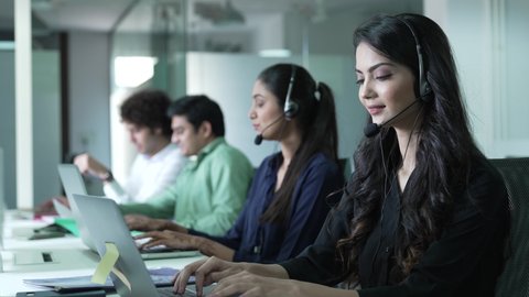 Indian Customer Services Agent Wearing Microphone Stock Footage Video ...