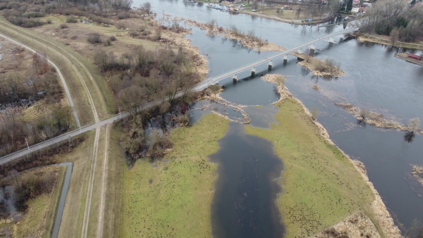 bird's eye view river flood embankments Stock Footage Video (100% ...