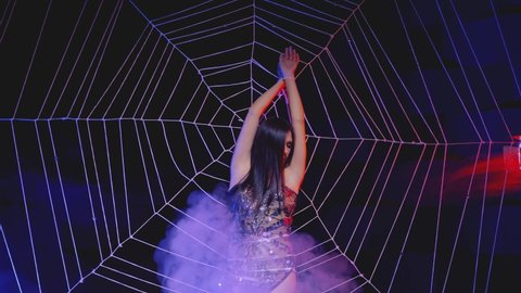 Halloween Sexy Woman Victim Spider Hanging Stock Footage Video (100% ...