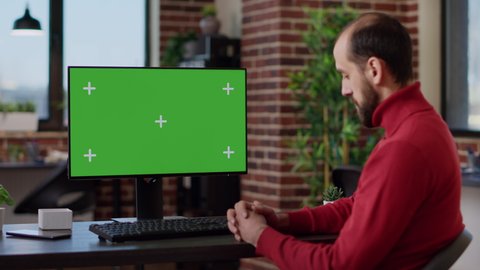 Male Employee Working Green Screen On Stock Footage Video (100% Royalty ...