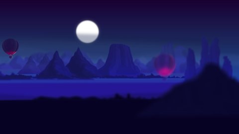 2d Mountain Night Scene Hot Air Stock Footage Video (100% Royalty-free ...