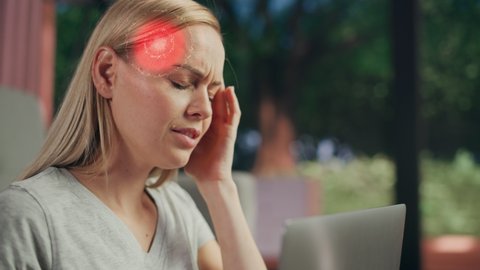 Vfx Headache Animation Close Female Working Stock Footage Video (100% ...