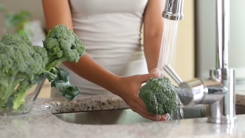 cleaning washing broccoli vegetables kitchen sink Stock Footage Video ...