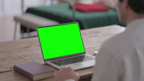 Young Man Using Laptop Green Screen Stock Footage Video (100% Royalty ...