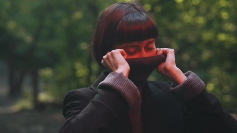 Young Woman Turtleneck Over Face Stock Footage Video (100% Royalty-free ...