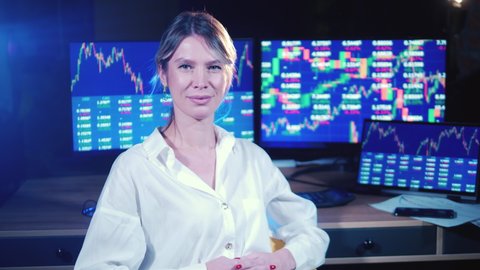 Investment Financial Business Concept Female Stockbroker Stock Footage ...