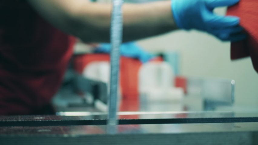 Factory Worker Placing Red Paper Tissues Stock Footage Video (100% ...