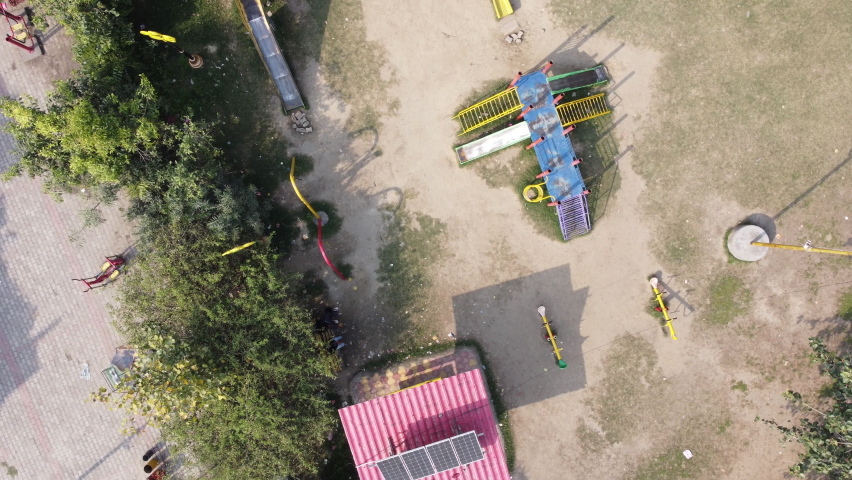 Aerial View Children Playing Park Houses Stock Footage Video (100% ...