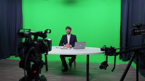 Portrait News Anchor Man Reporter Looks Stock Footage Video (100% ...