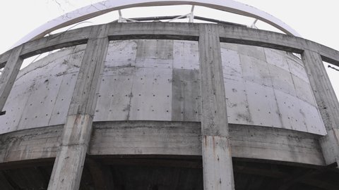 Round Concrete Structure Building Under Construction Stock Footage ...