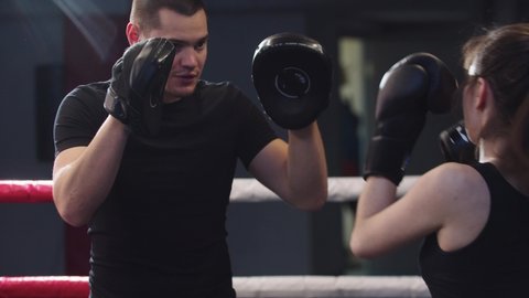 Young Woman Long Hair Training Boxing Stock Footage Video (100% Royalty ...