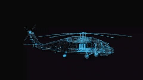 Seahawk Helicopter Wireframe Scheme 3d Render Stock Footage Video (100% ...