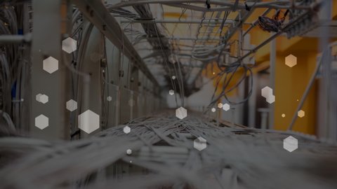 Animation Hexagons Floating Over Computer Wires Stock Footage Video ...