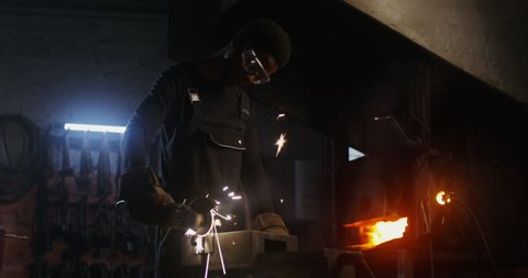 Young Blacksmith African American Appearance Goggles Stock Footage ...