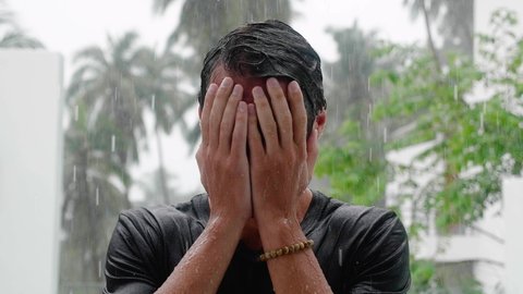 Portrait Crying Sad Man Standing Pouring Stock Footage Video (100% ...