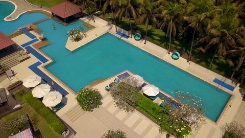 Drone Flying Over Swimming Pool Resort Stock Footage Video (100% ...