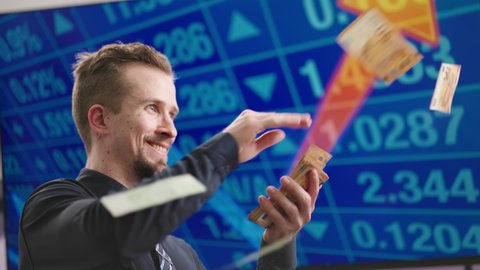 Stonks Man Smiling Throwing Money Growth Stock Footage Video (100% ...