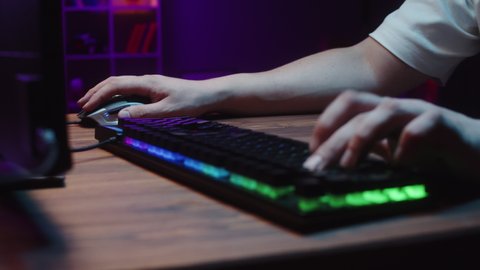 Gamer Typing On Backlight Keyboard Closeup Stock Footage Video (100% ...