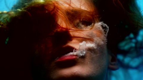 Underwater Fantasy Woman Floating Depth Smoking Stock Footage Video ...